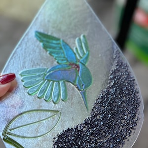 Fused Glass Hummingbird Suncatcher: Teardrop Window Art, Fused Glass ...