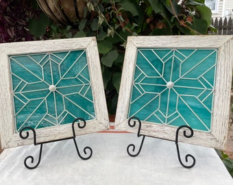 Abstract Turquoise Blue Freestanding Stained Glass Panel - Etsy