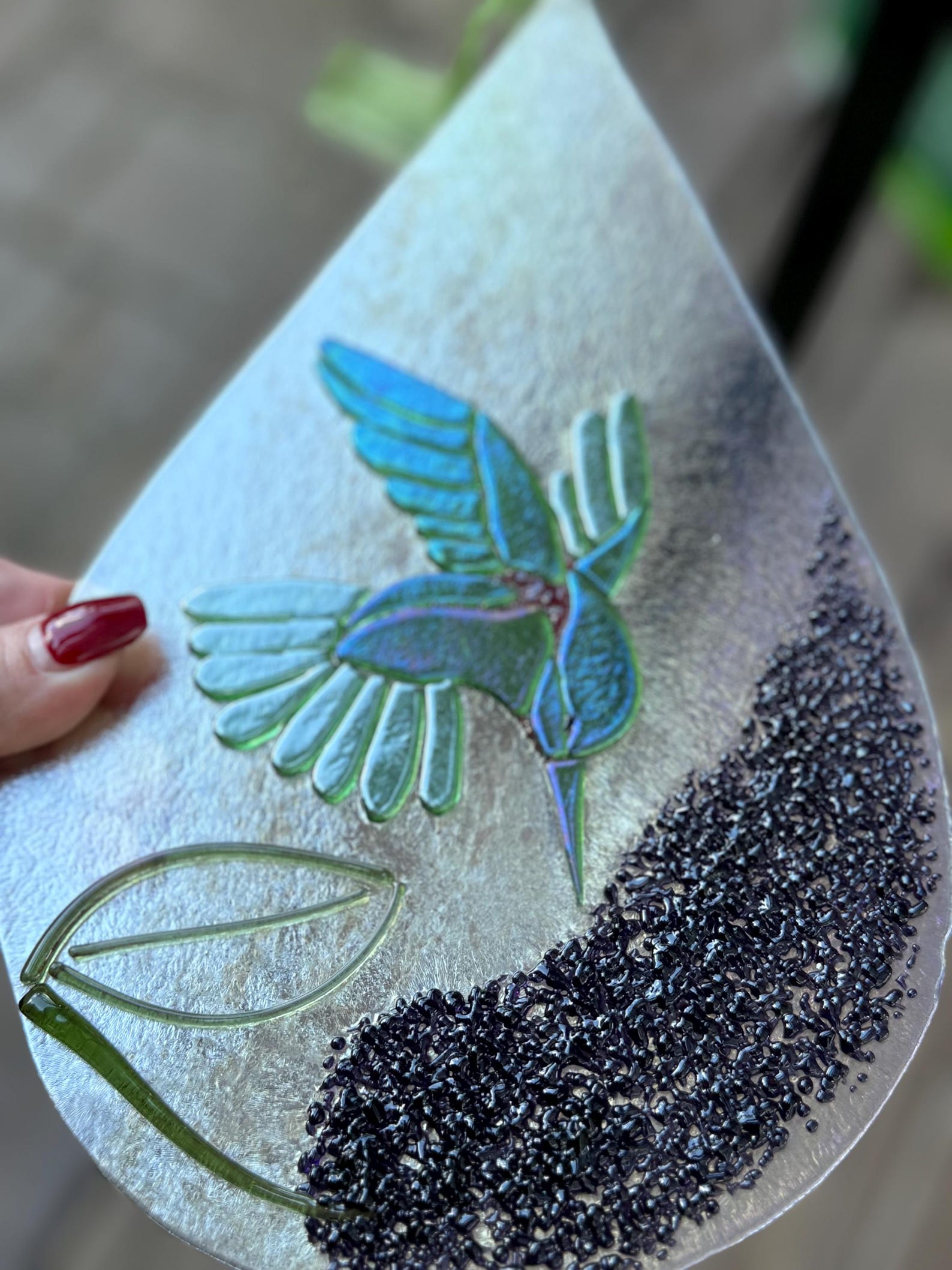 Fused Glass Hummingbird Suncatcher: Teardrop Window Art, Fused Glass ...