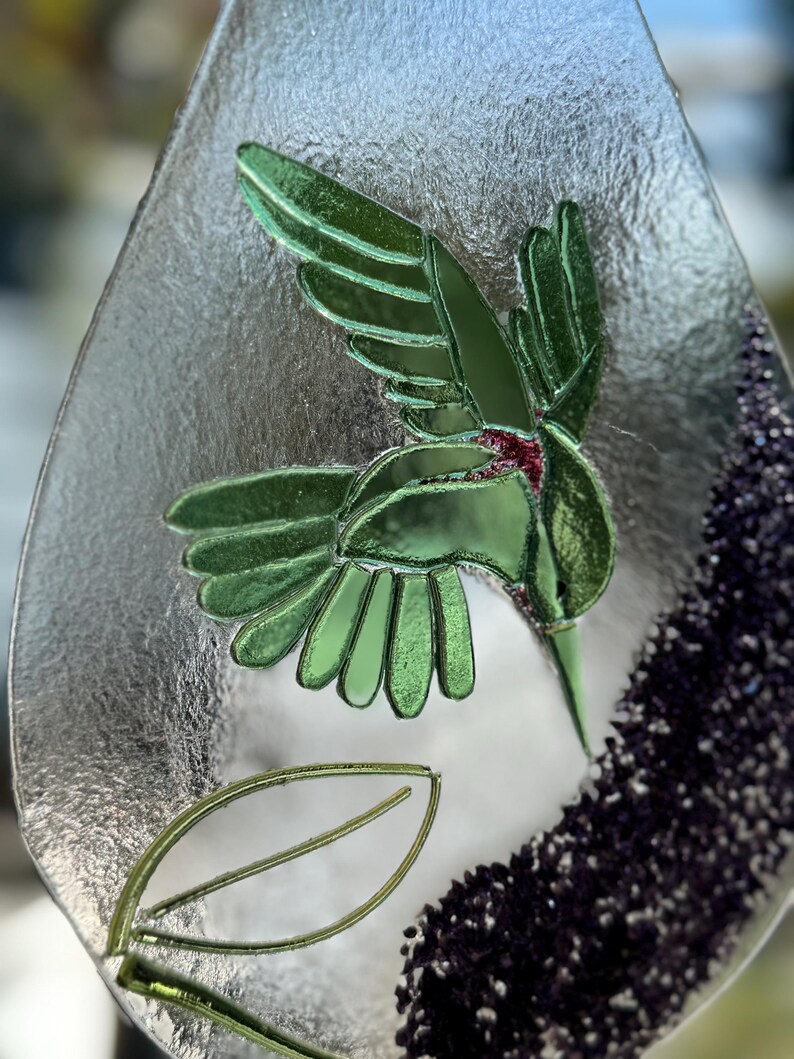 Fused Glass Hummingbird Suncatcher: Teardrop Window Art, Fused Glass ...