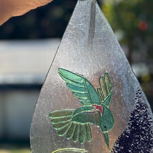 Fused Glass Hummingbird Suncatcher: Teardrop Window Art, Fused Glass ...