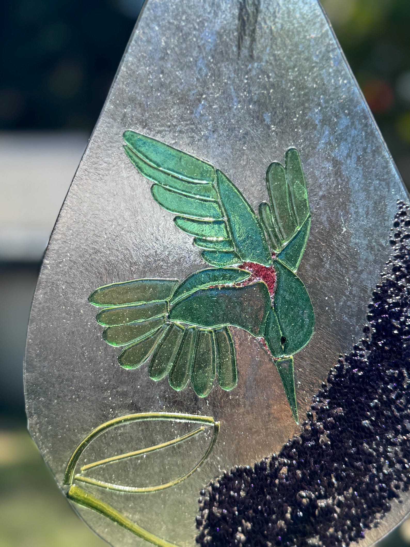Fused Glass Hummingbird Suncatcher: Teardrop Window Art, Fused Glass ...