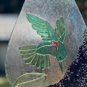 Fused Glass Hummingbird Suncatcher: Teardrop Window Art, Fused Glass ...