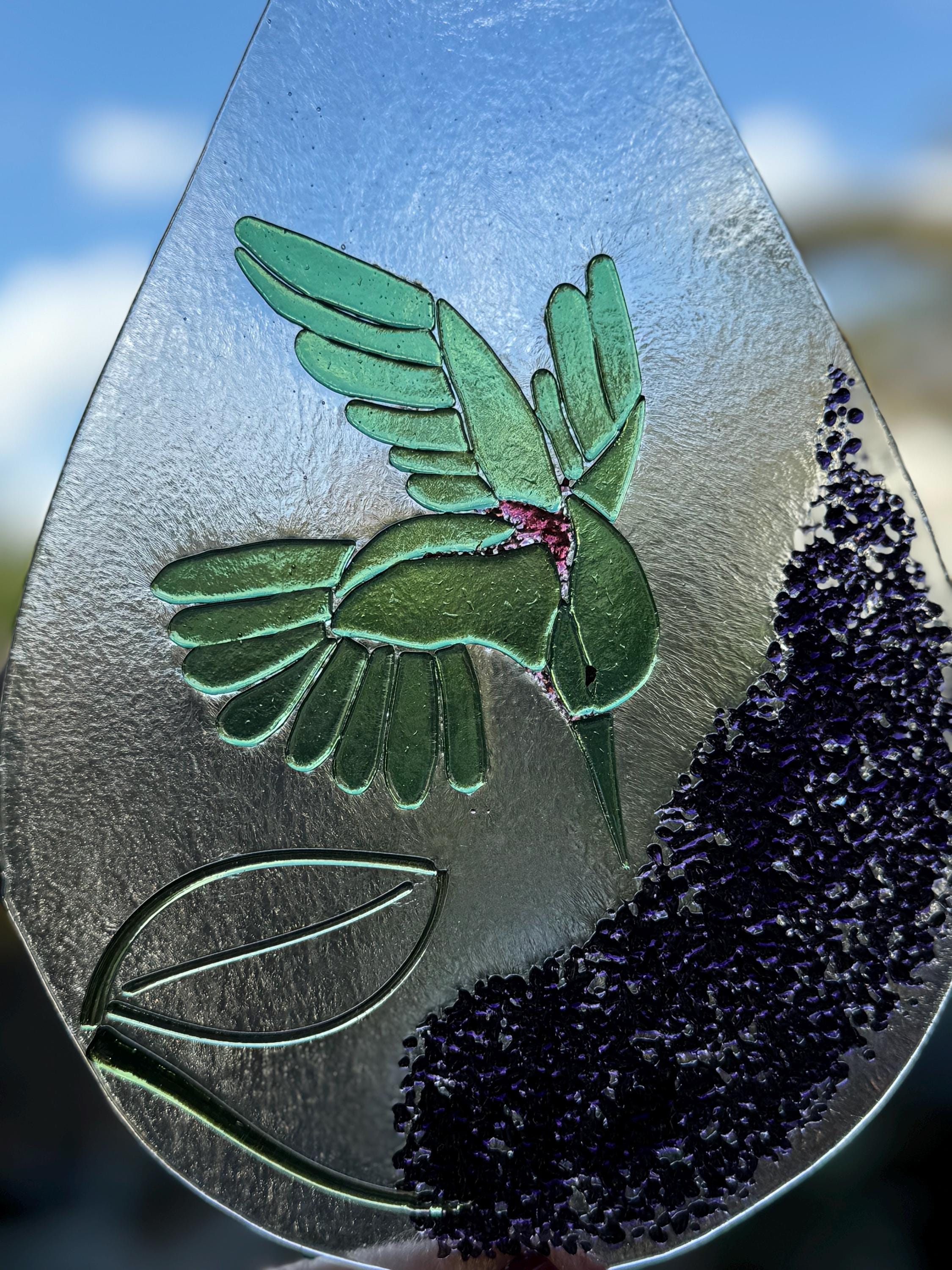 Fused Glass Hummingbird Suncatcher: Teardrop Window Art, Fused Glass ...