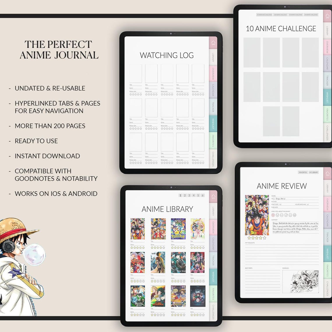 Digital Anime Journal: Library, Tracker, Wishlist (PDF) - Etsy