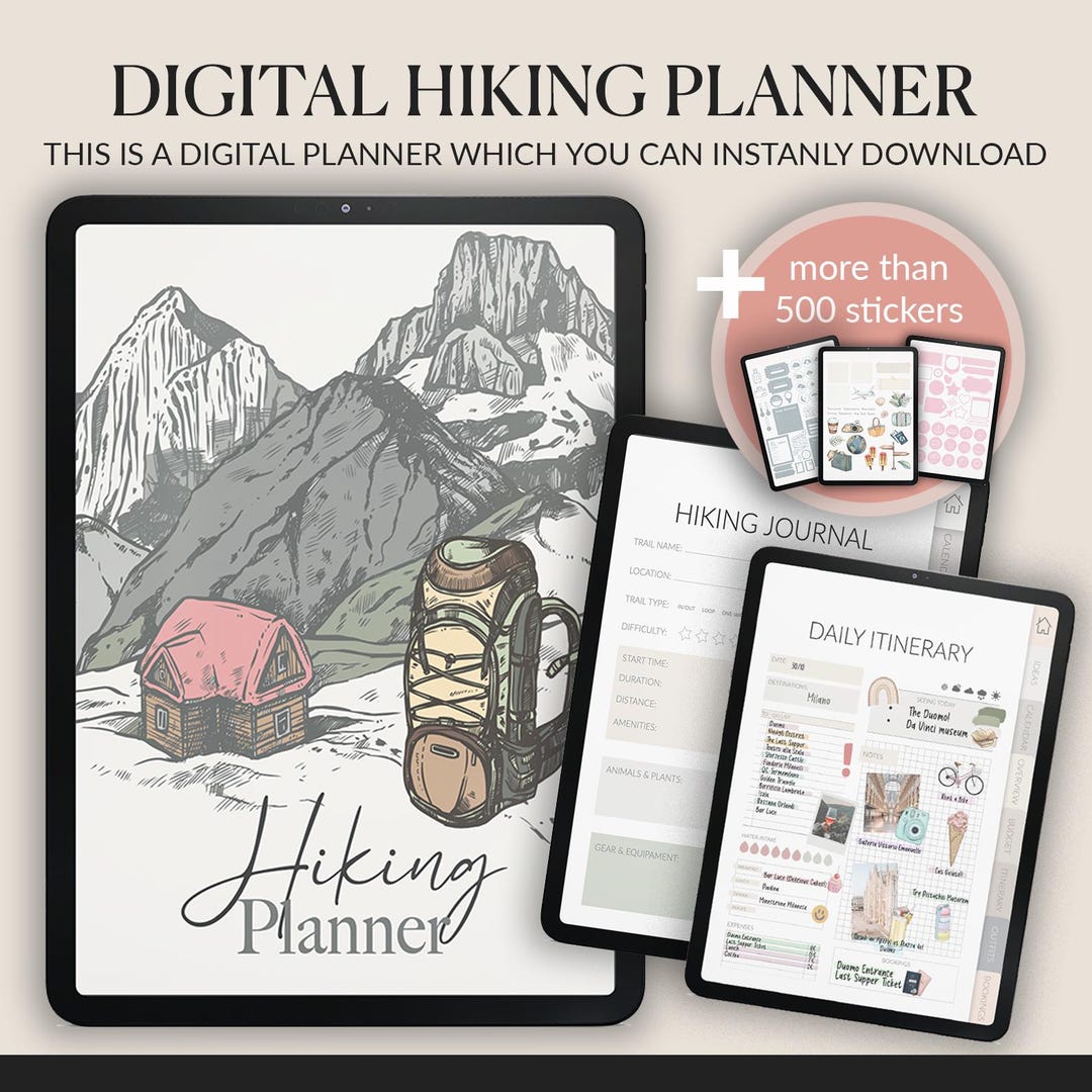Digital Hiking Planner: Route Tracker & Gear List (PDF + 500 Stickers ...