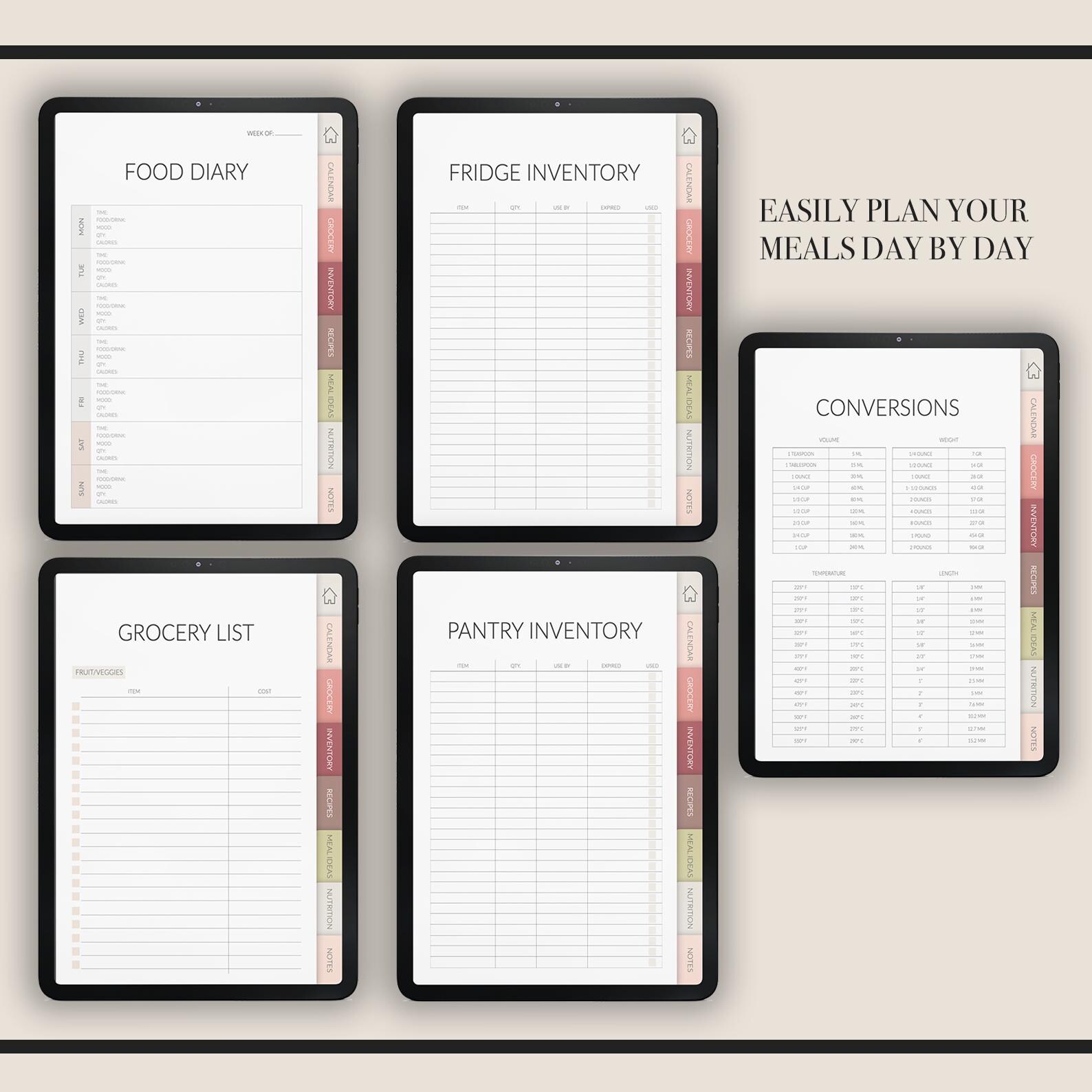Digital Meal Planner + 500 Stickers | Weekly Meal Prep & Grocery List ...