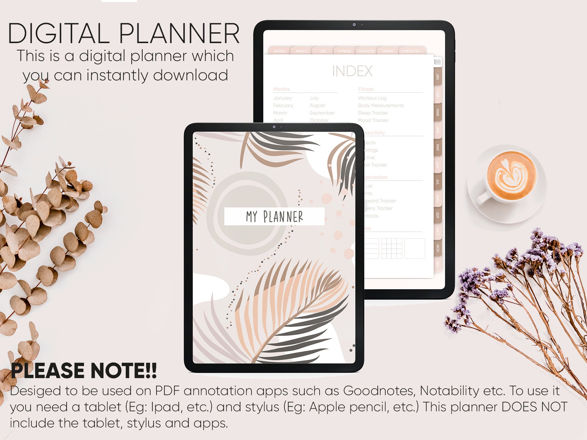 Digital Planner Undated, iPad Planner Daily Diary, Weekly, Monthly ...