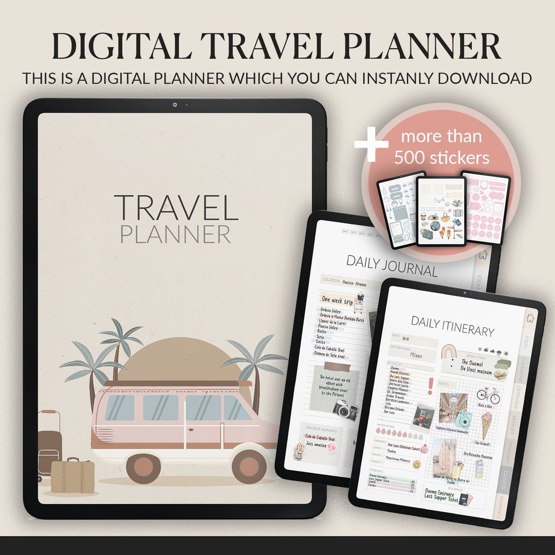 Digital Travel Planner + 500 Stickers | iPad | Vacation Planner | Trip ...