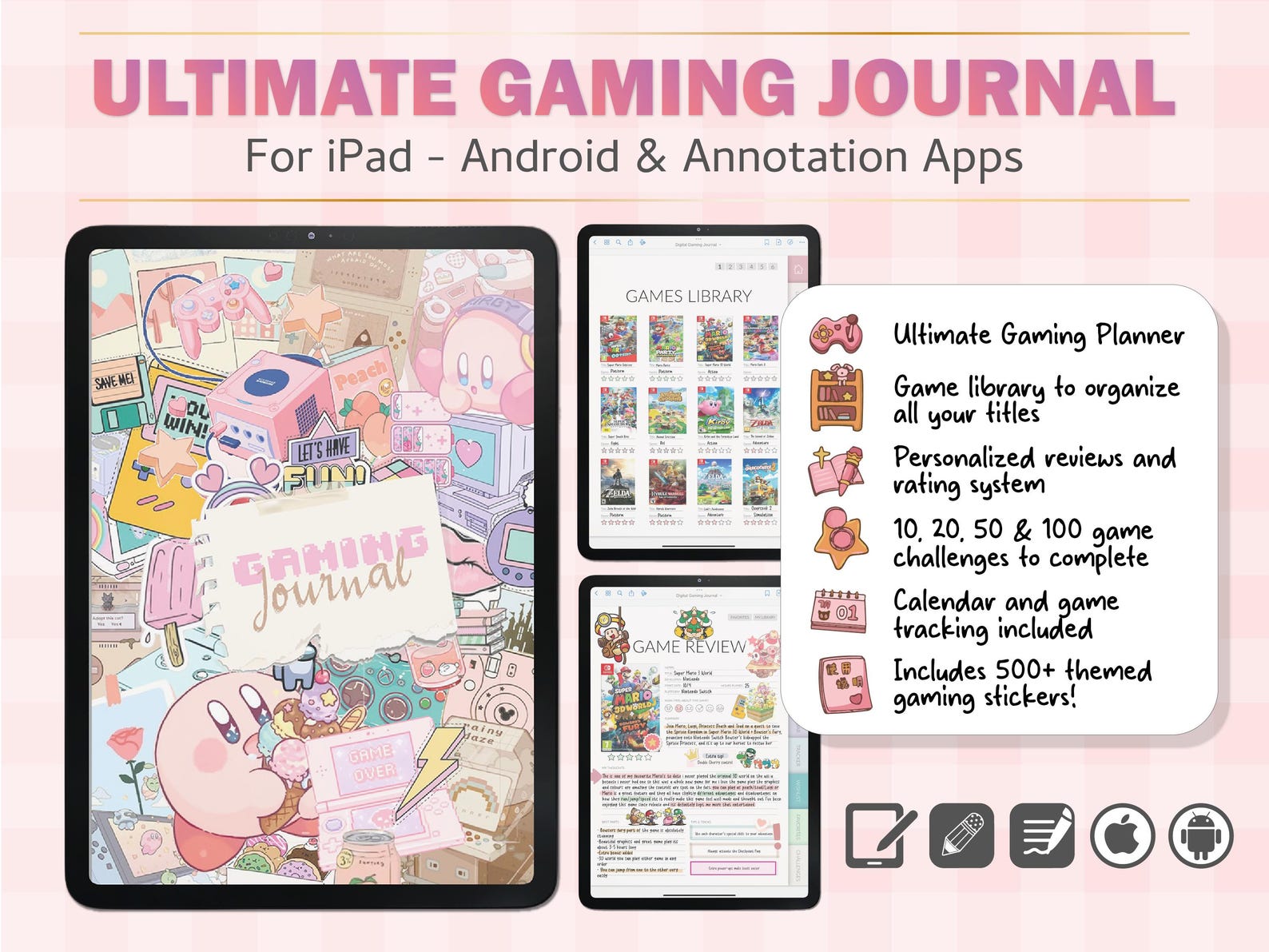 Digital Gaming Journal for Gamers | Goodnotes PDF Planner + 500 ...