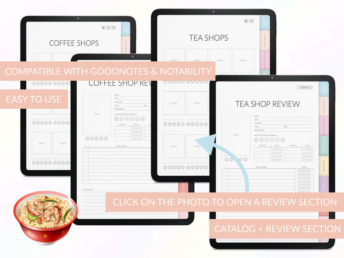 Digital Japanese Food Journal Coffee Shops Review Template Planner ...