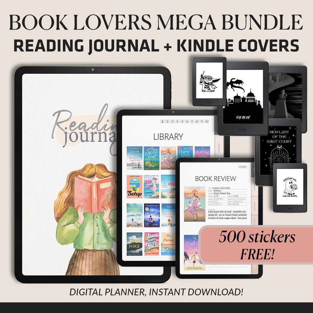Digital Reading Journal Mega Bundle: Kindle Covers, Stickers, Book Log ...
