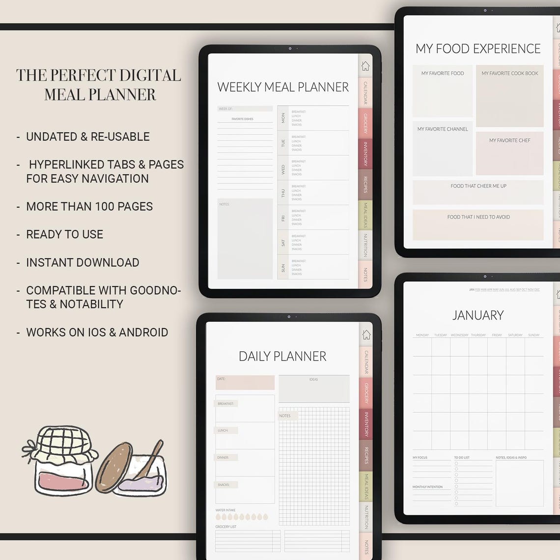 Digital Meal Planner: Weekly Prep & Grocery List (PDF With 500 ...