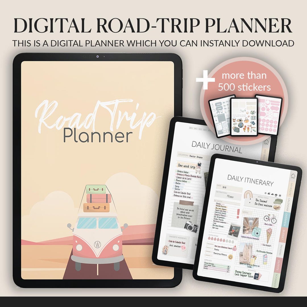 Digital Road Trip Planner: 500+ Stickers, Budget, Packing List ...
