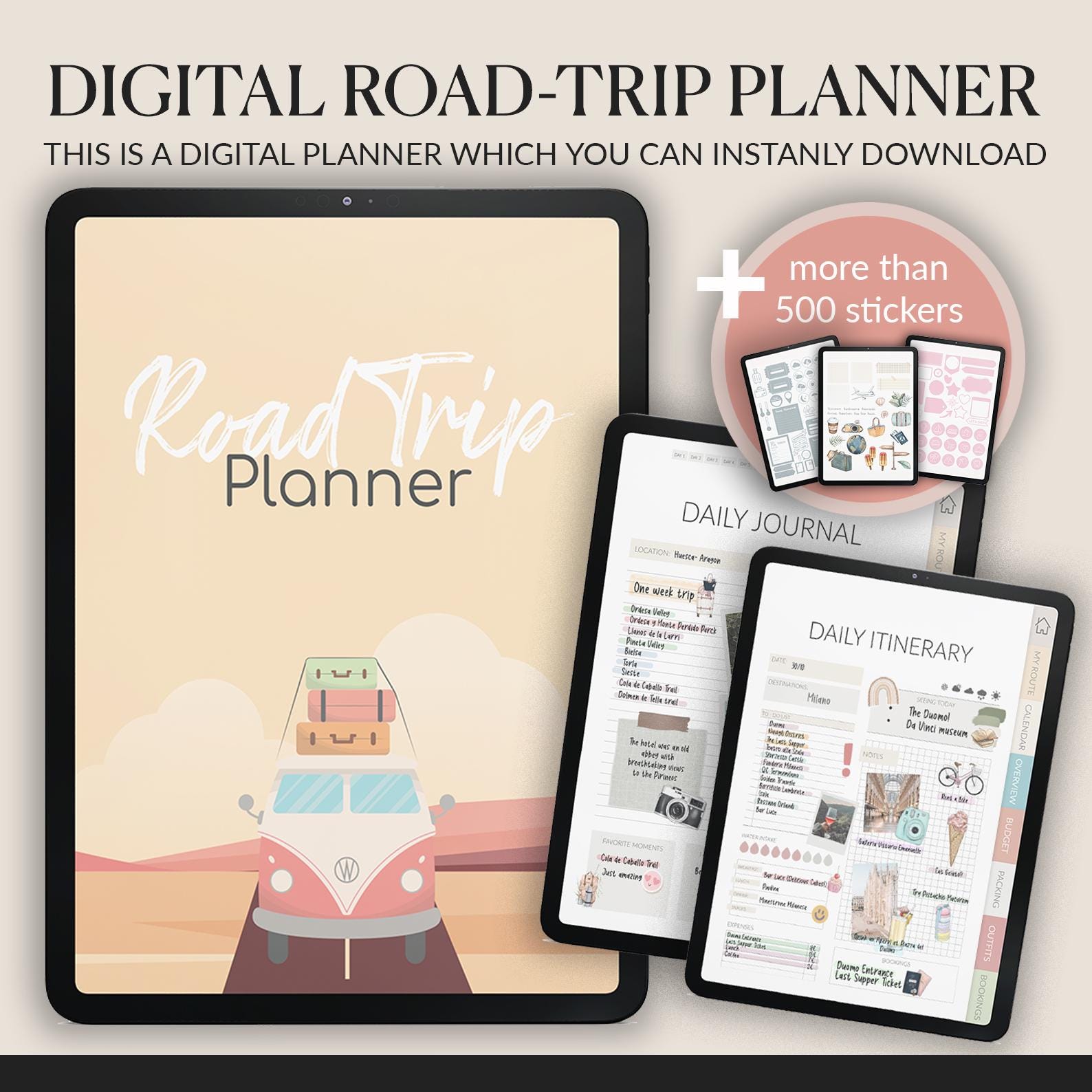 Digital Road Trip Planner: 500+ Stickers, Budget, Packing List ...