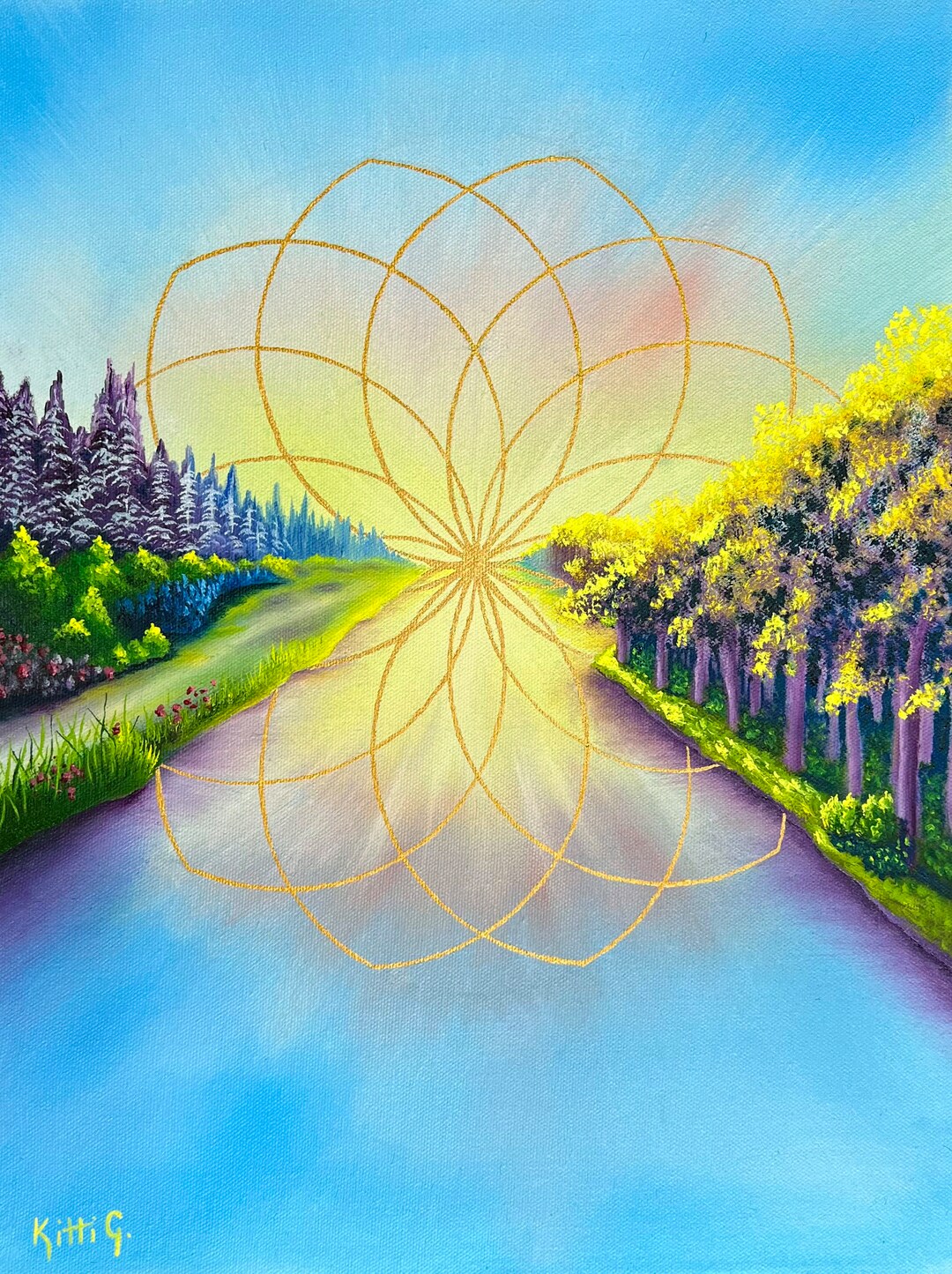 Sacred Geometry Painting the Connection Oil Painting, Metal Leafing ...