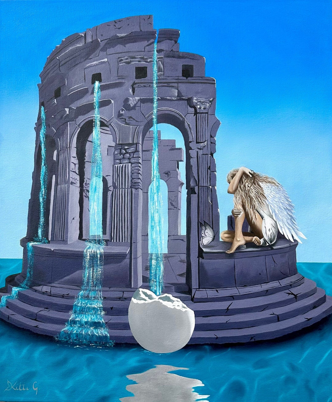 After Lemuria's Fall- Fantasy Art, Angel Wings, Angel Cries Over a ...