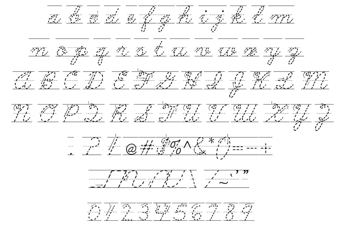 Dotted Cursive Handwriting Practice Font With Directions Dot to Dot ...