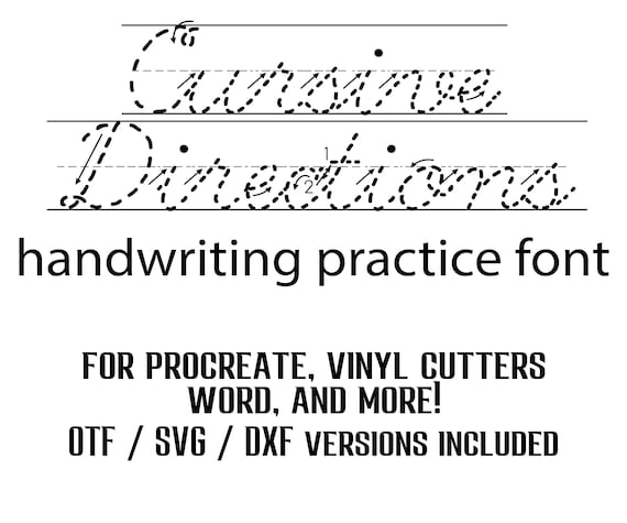 Dotted Cursive Handwriting Practice Font With Directions Dot | Etsy