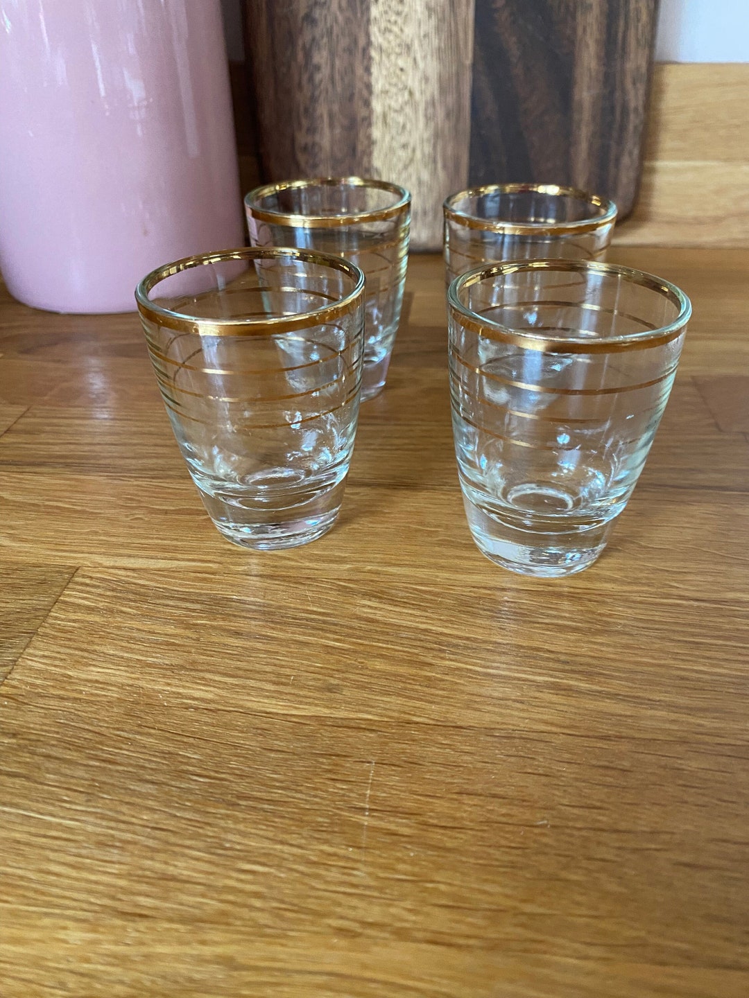 Vintage Shot Glasses, Small Glasses, Set of 4, Gold Stripes, Cocktail ...