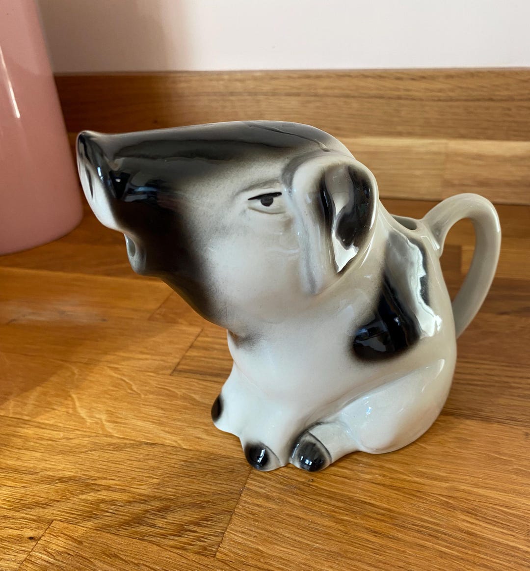Vintage Pig Jug, Tony Wood Pottery, Pig Milk Jug, Black and Grey Pig ...