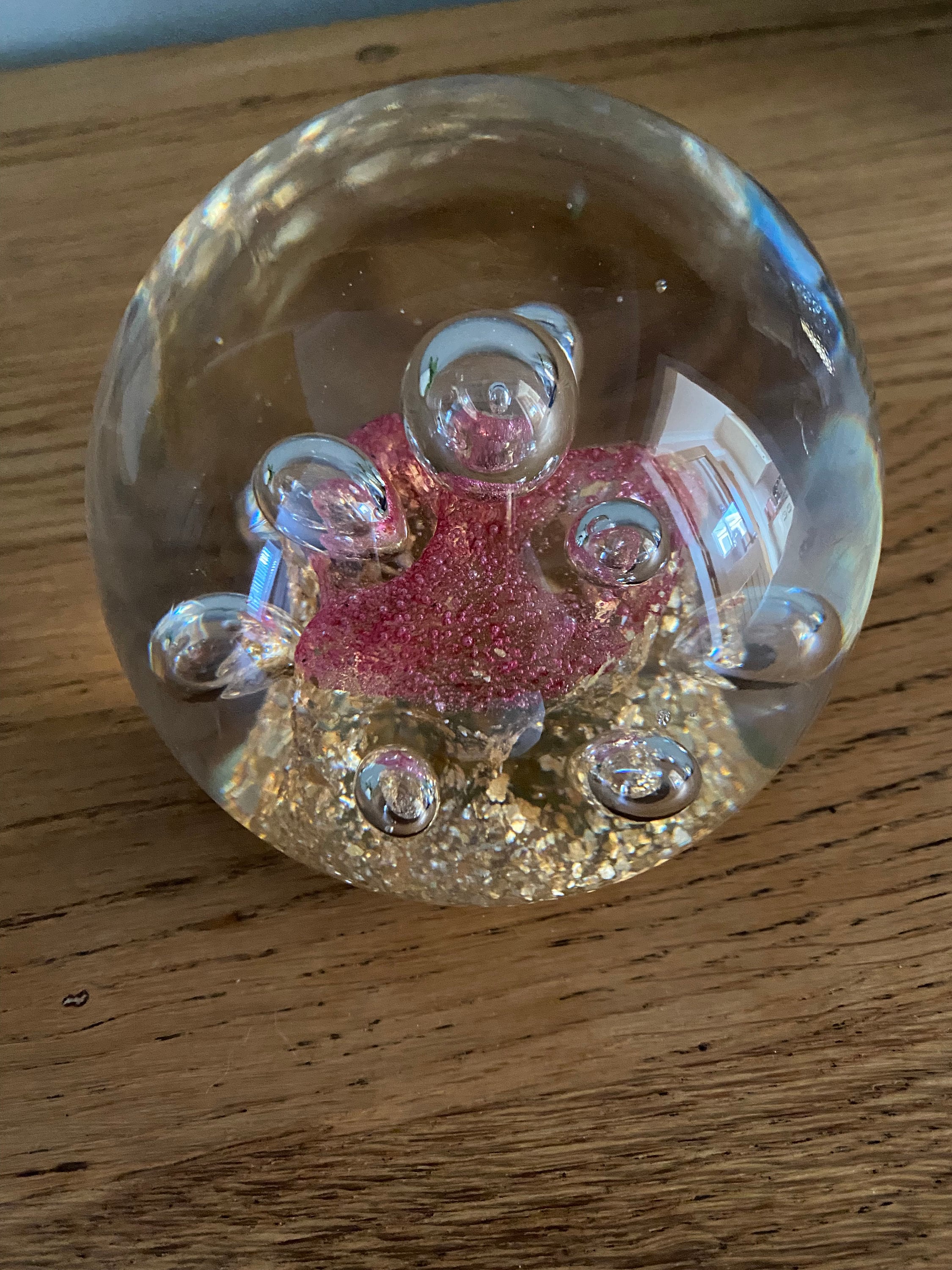 VINTAGE Large Glass Paperweight, Office Decor, Gold, Pink, Bubbles - Etsy