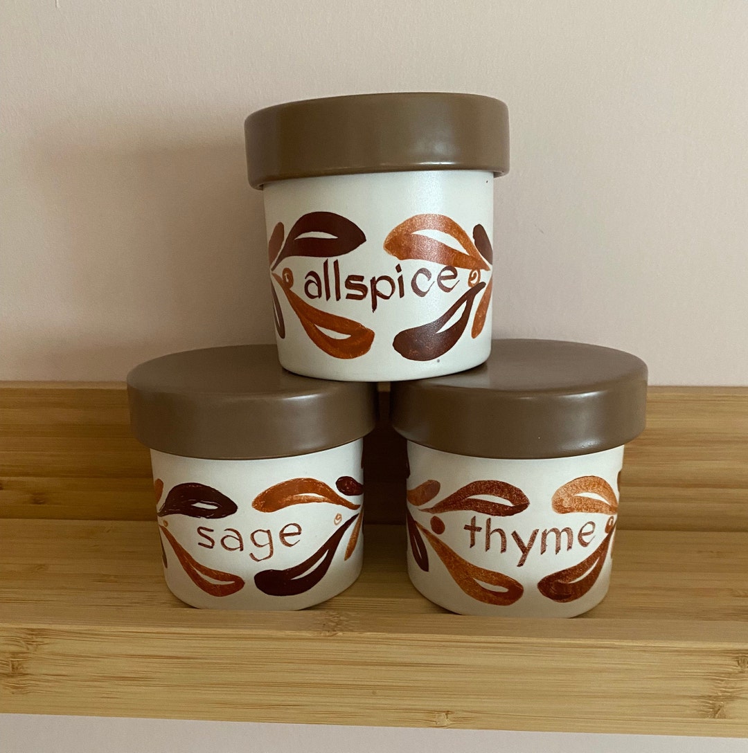 Three Spice Jars, Vintage Spice Jars, Lidded Jars, Poole Pottery England, Retro Pots, Collector ...