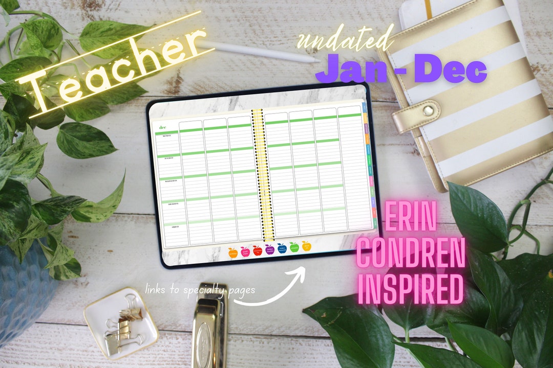 Teacher Digital Planner, Erin Condren Inspired, Undated Jan-dec ...