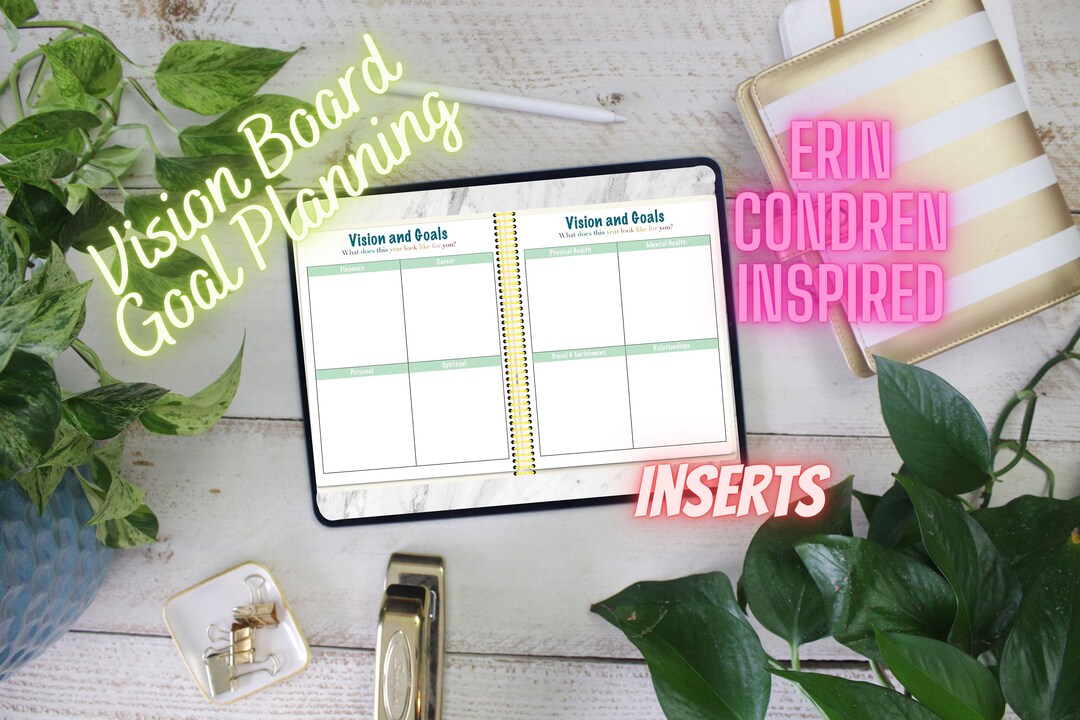 Goal Planner Vision Board Inserts Erin Condren Inspired Digital Inserts ...