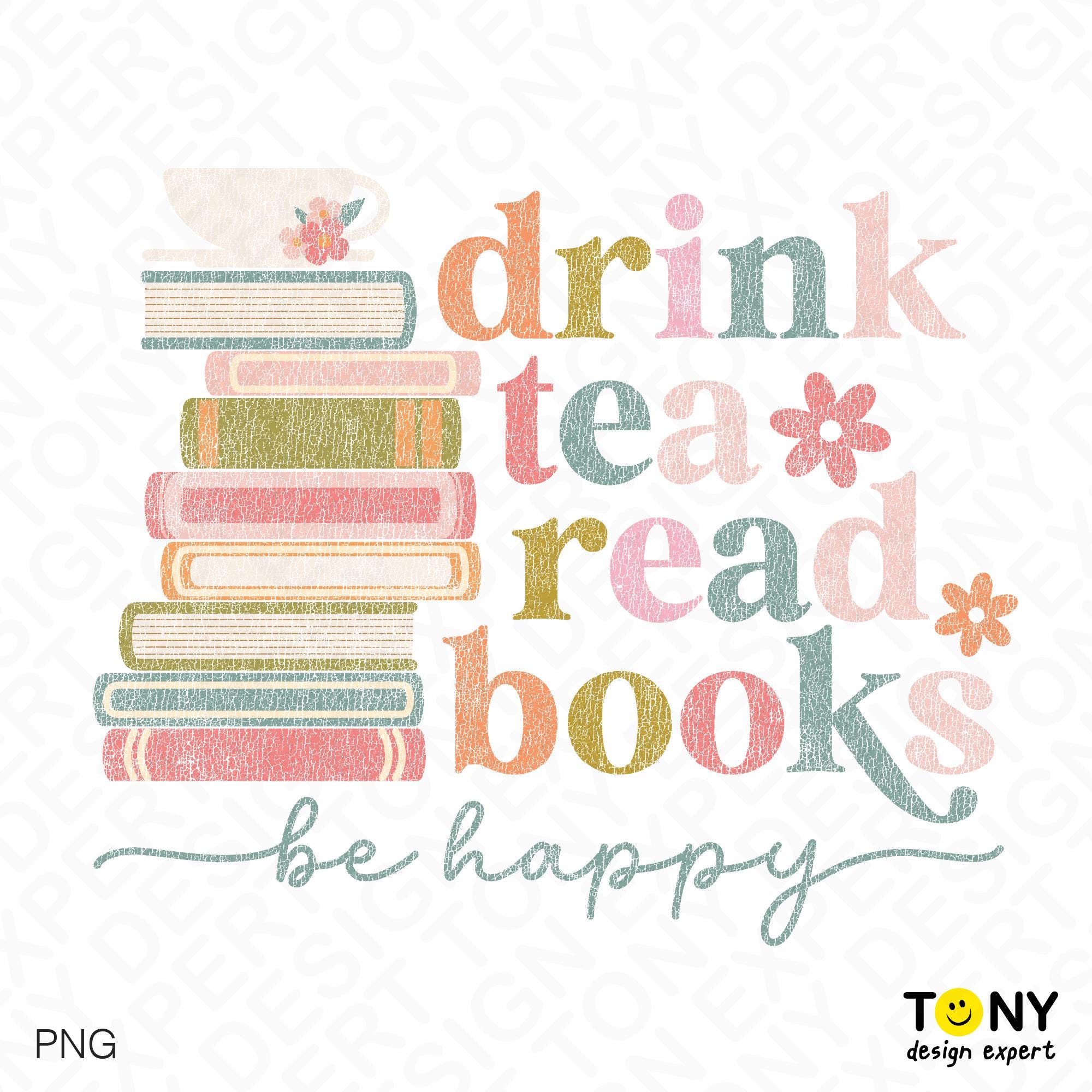 Drink Tea Read Books PNG: Vintage Pastel Book Stack Tea Lover Design ...