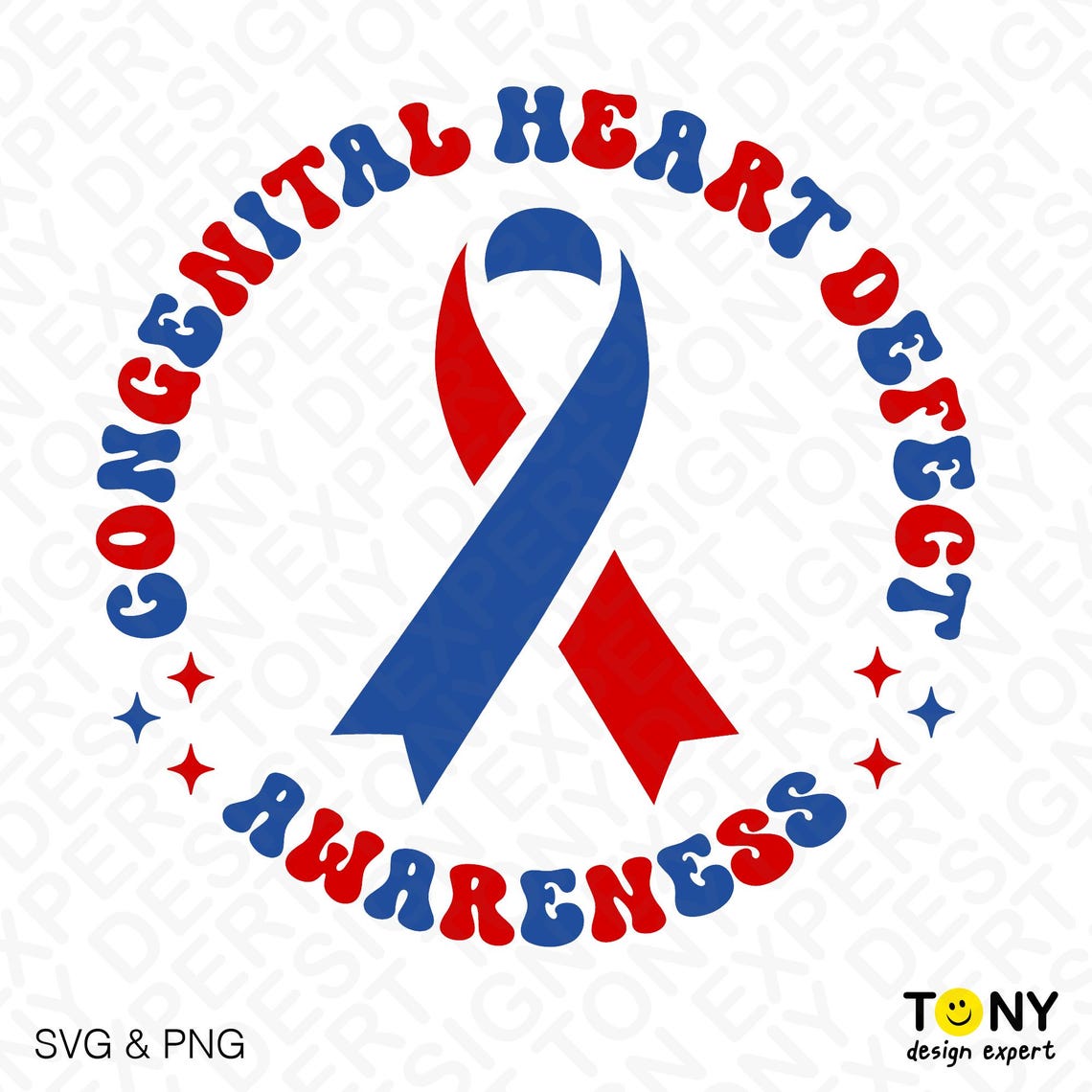 Congenital Heart Defect Awareness SVG PNG Red Blue Ribbon CHD Awareness ...