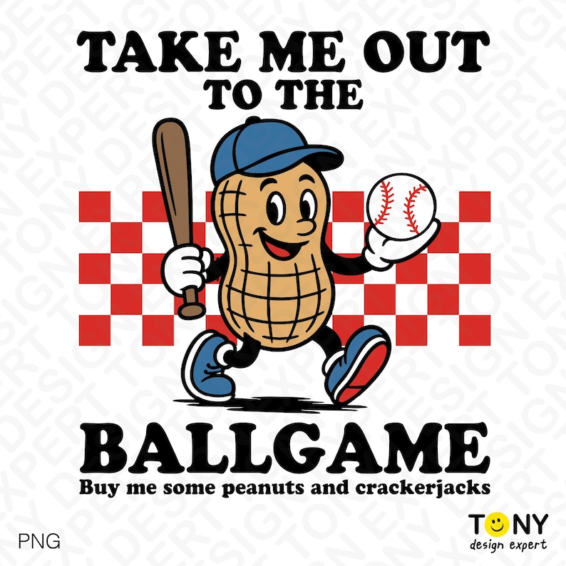 Funny Retro Peanut baseball PNG: Take Me Out to the Ballgame (digital ...