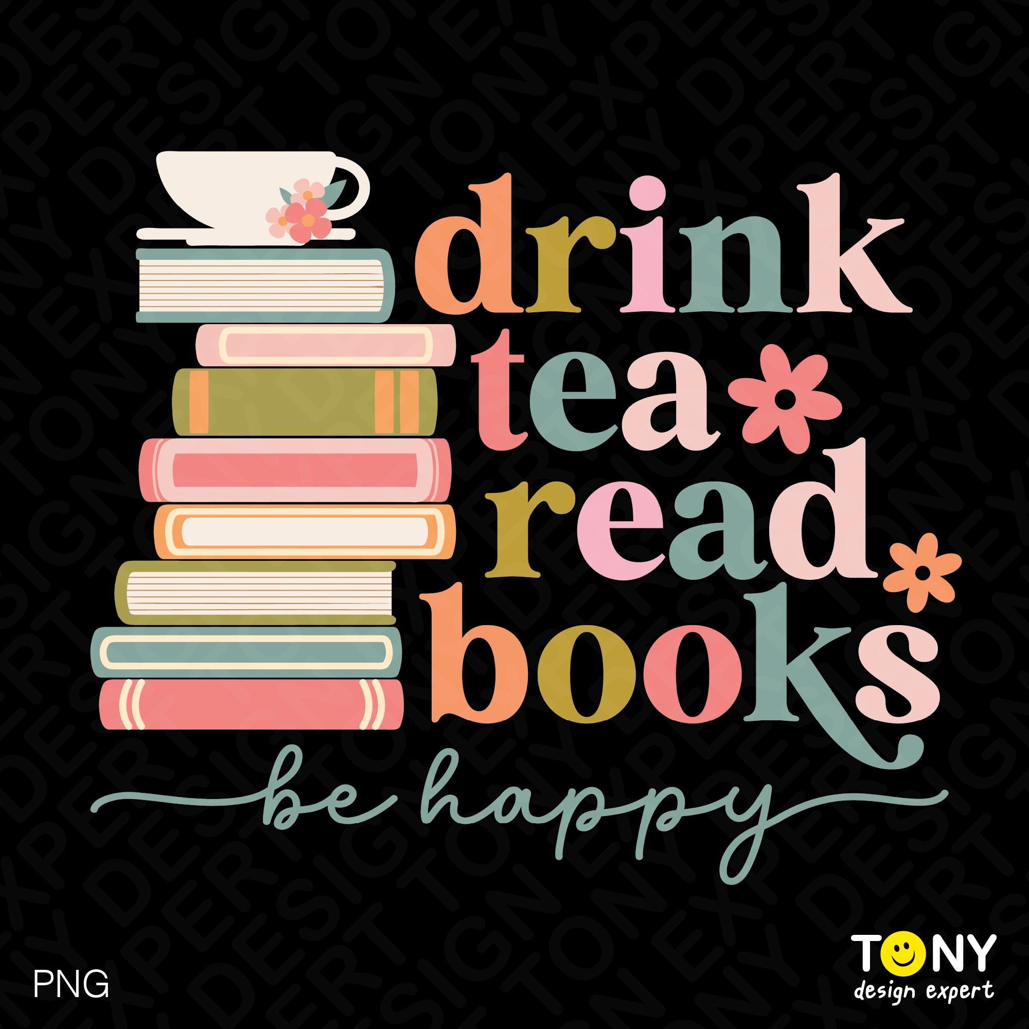 Drink Tea Read Books PNG: Vintage Pastel Book Stack Tea Lover Design ...