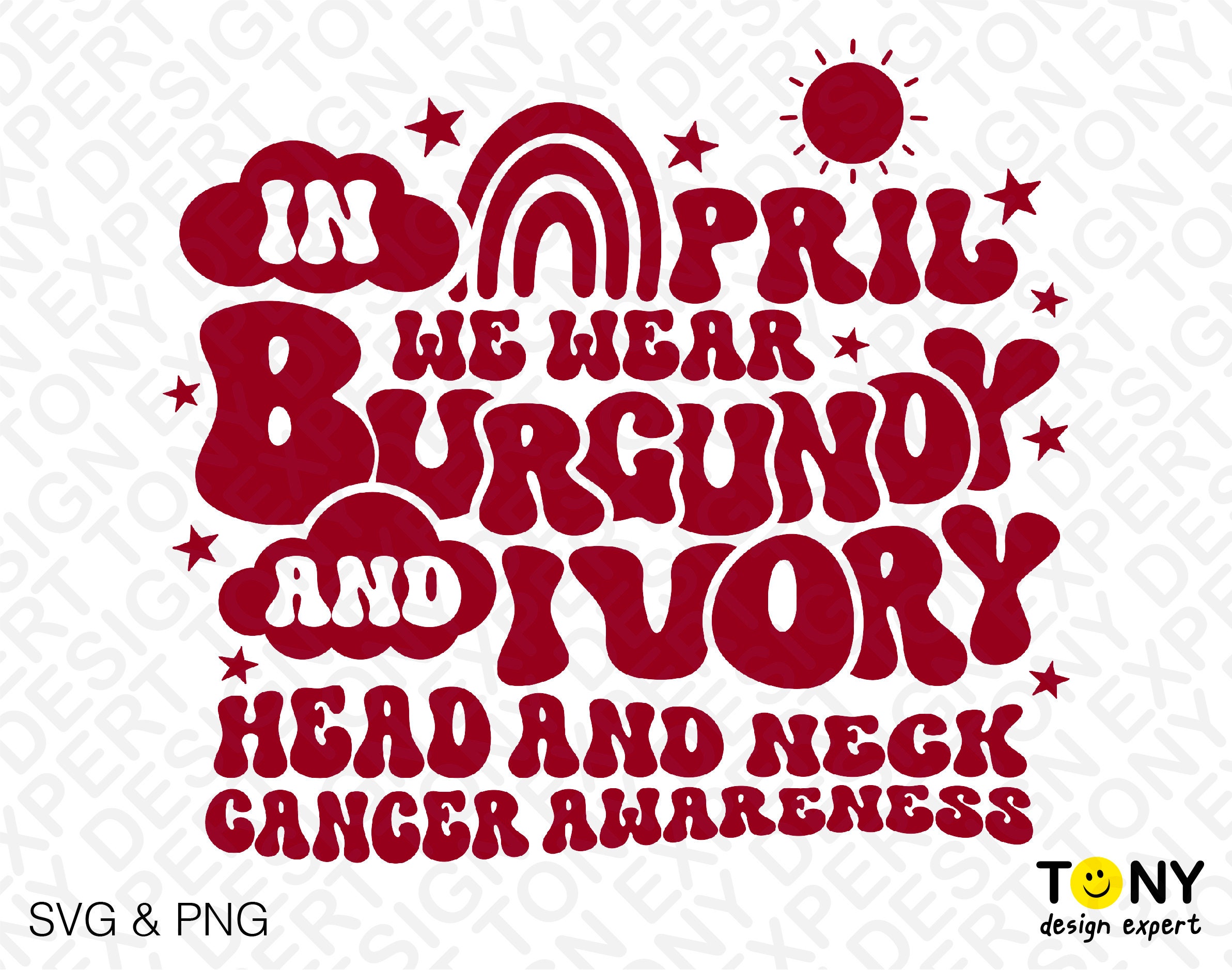 In April We Wear Burgundy and Ivory Svg Png Head and Neck Cancer ...