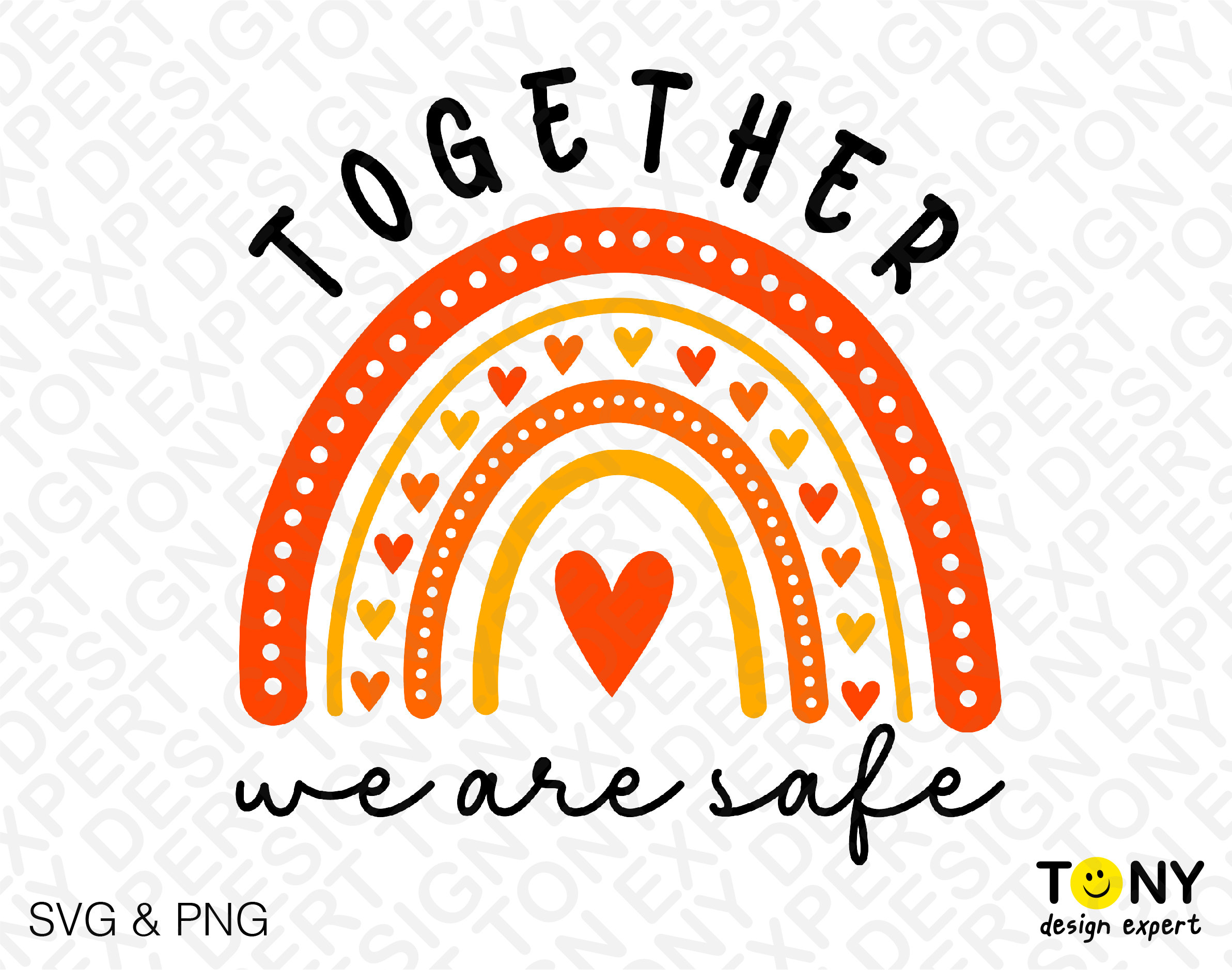 Together We Are Safe Svg Png, Rainbow Harmony Svg, Trendy Orange Doodle ...