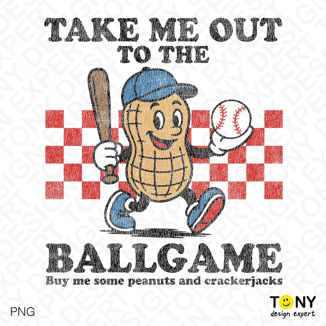 Funny Retro Peanut baseball PNG: Take Me Out to the Ballgame (digital ...