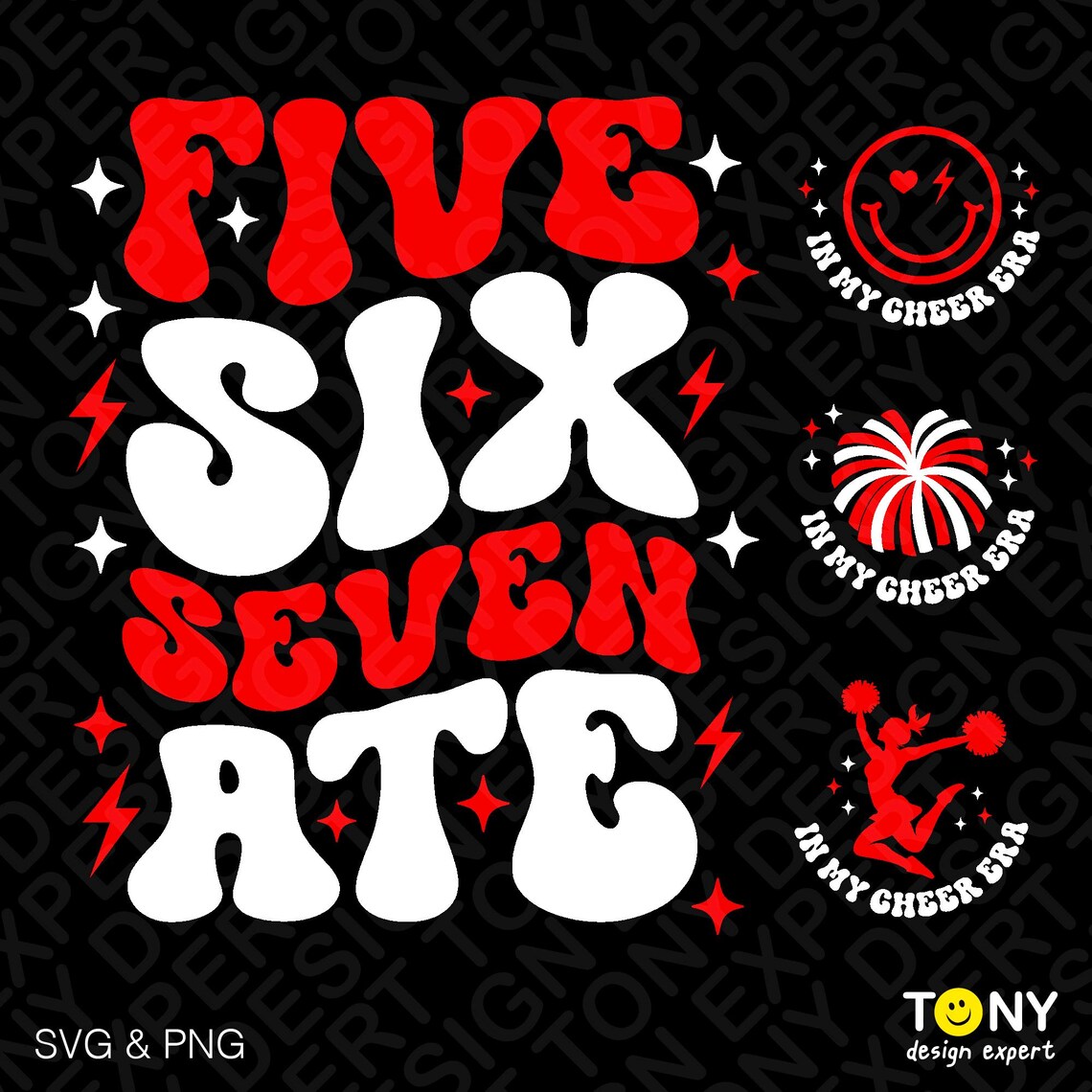 Cheerleader Era SVG PNG Bundle: Five Six Seven Ate Retro Groovy Design ...