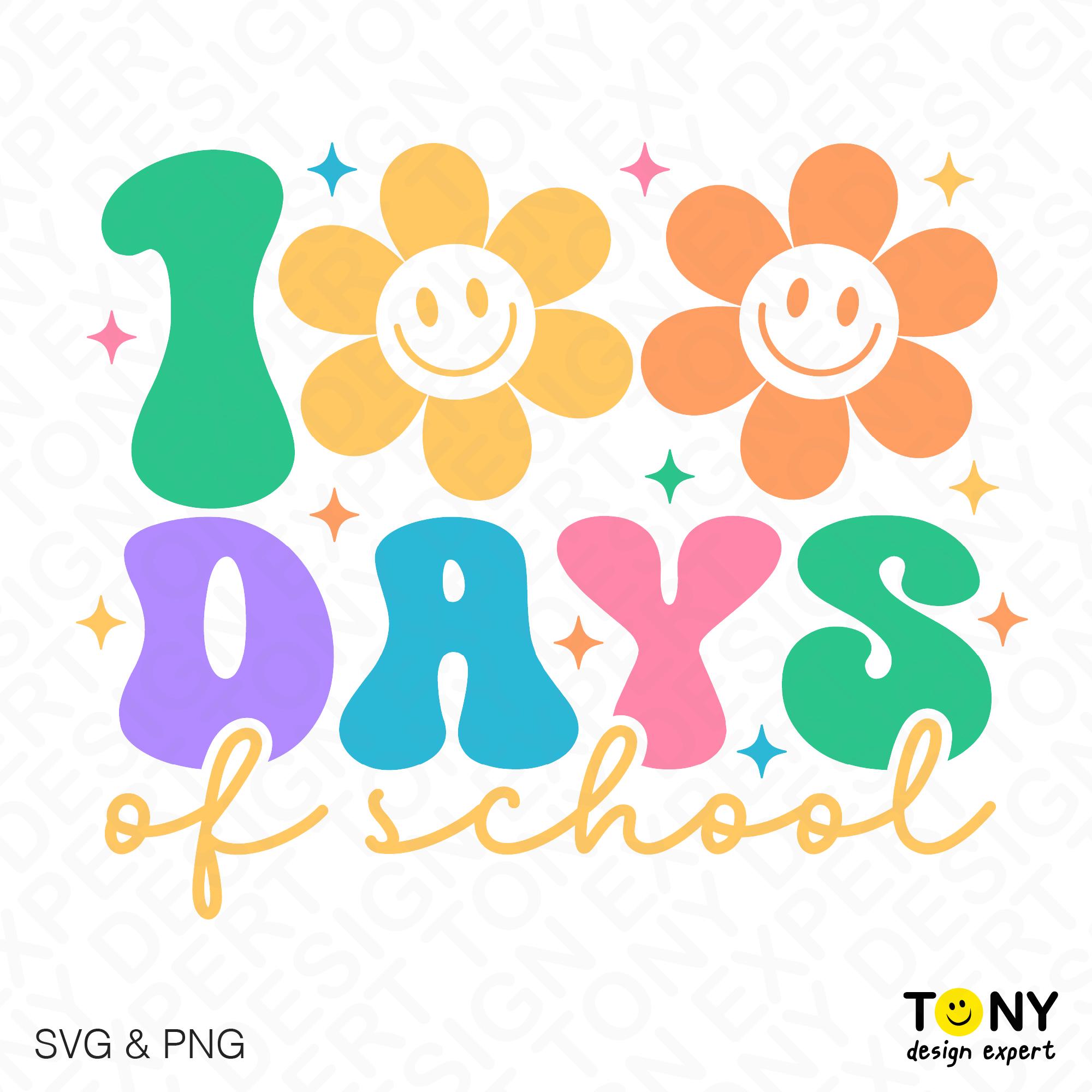 100 Days of School SVG PNG: Retro Groovy Smile Flower Kids Design ...