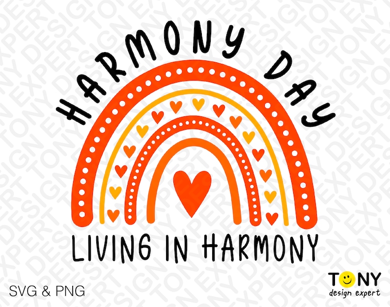 Living in Harmony Svg Png, Rainbow Harmony Svg, Trendy Orange Doodle ...
