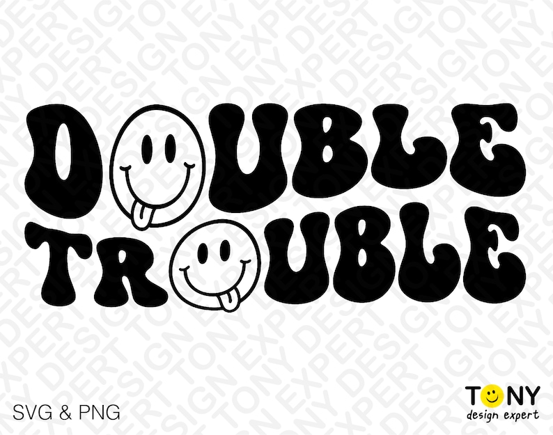 Double Trouble Svg Png, Twinning Svg, Retro Groovy Wavy Kids Toddler ...