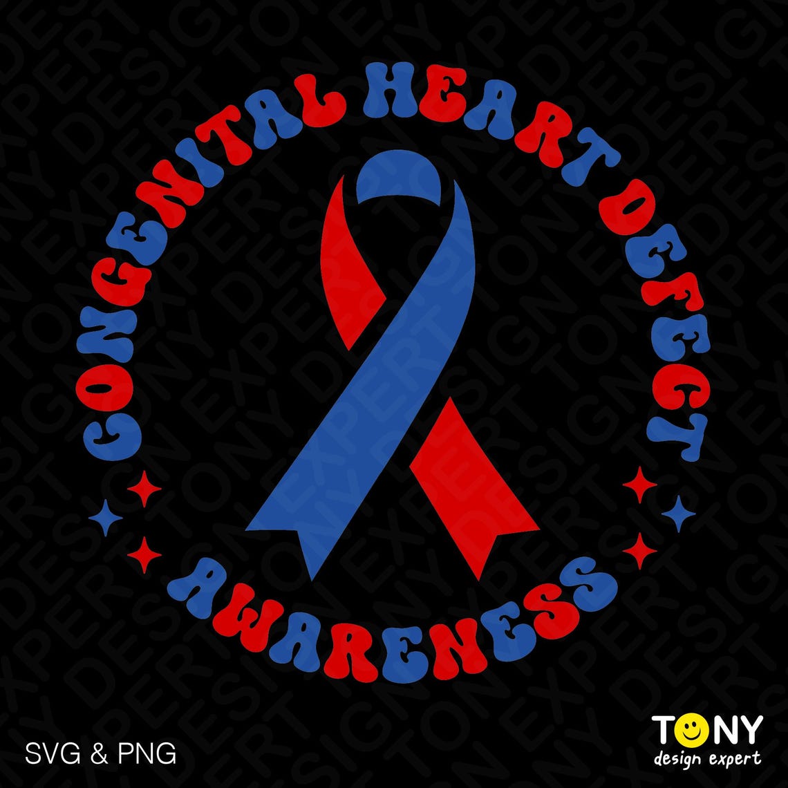 Congenital Heart Defect Awareness SVG PNG Red Blue Ribbon CHD Awareness ...