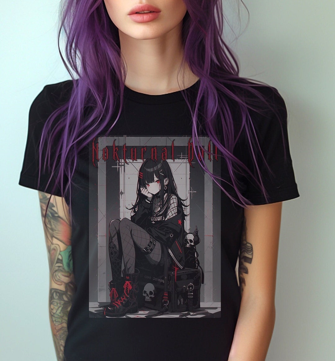 Anime Tee Goth Girl Anime Tshirt Waifu T-shirt Anime Art Tee Punk Anime ...