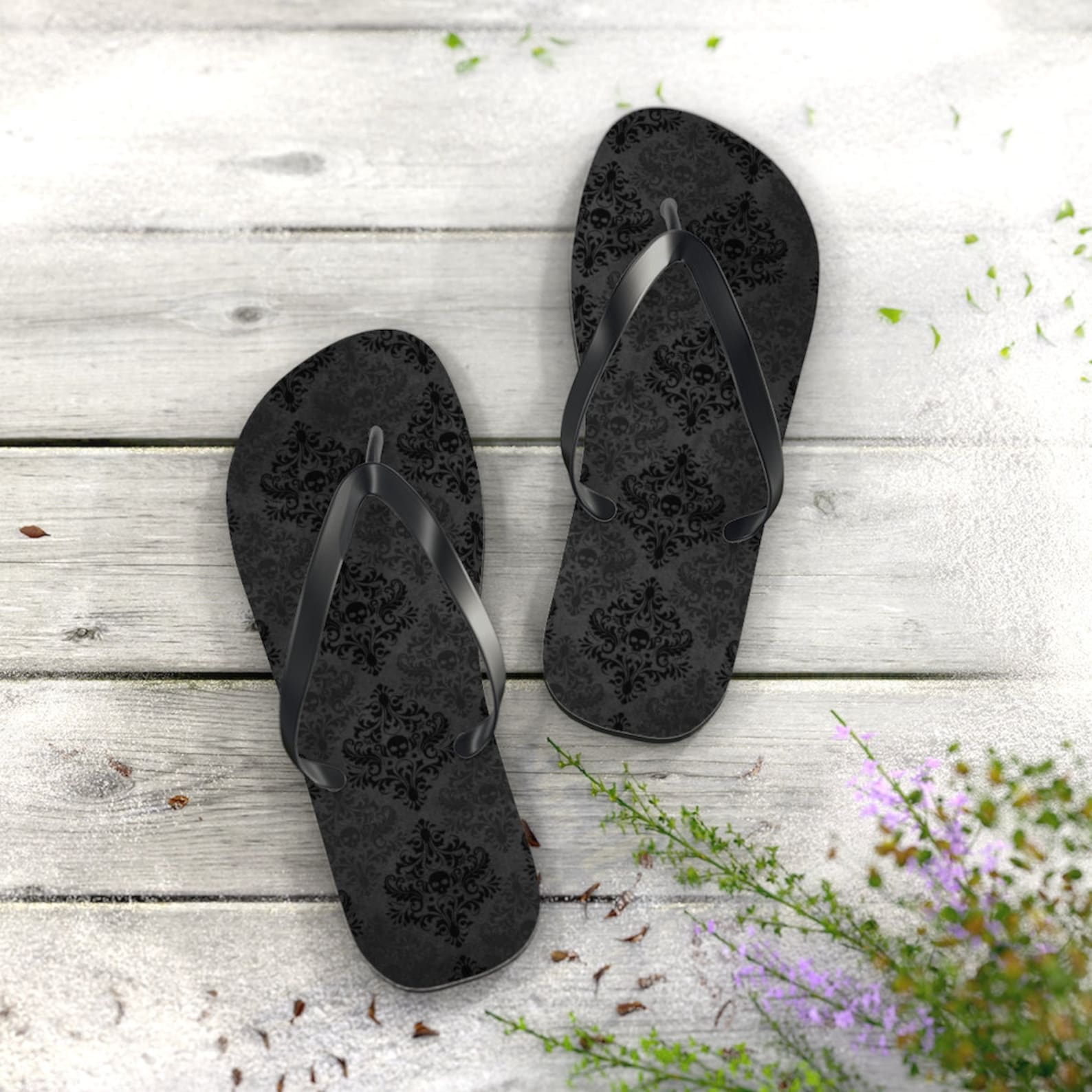Damask Skull Flip Flops Gothic Flip Flops Goth Flip Flops Skull Sandals ...