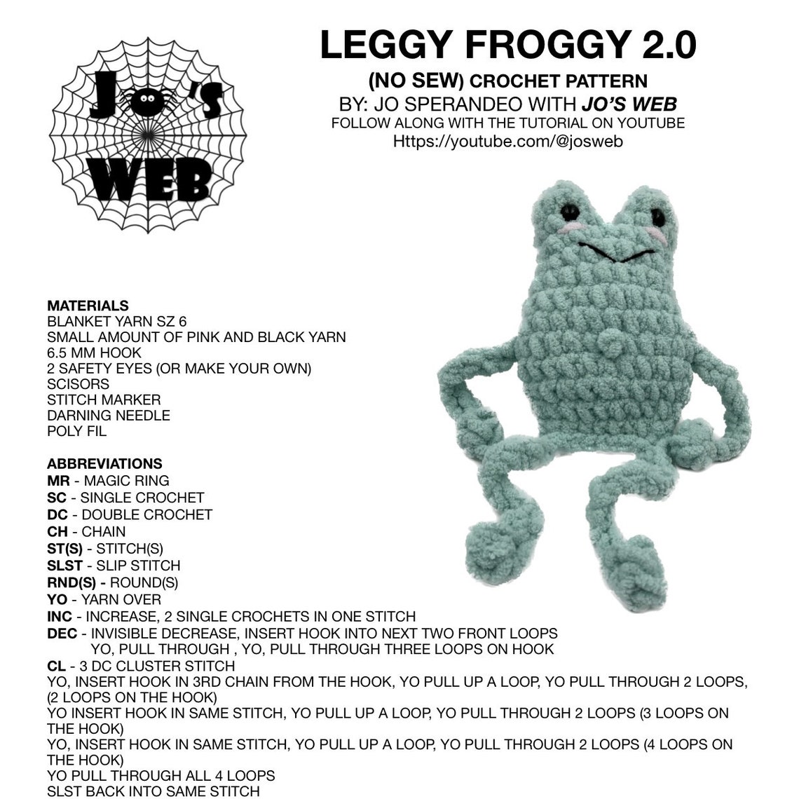 LEGGY FROGGY 2.0 No Sew Crochet Pattern PDF Only Ammigurumi Plush - Etsy