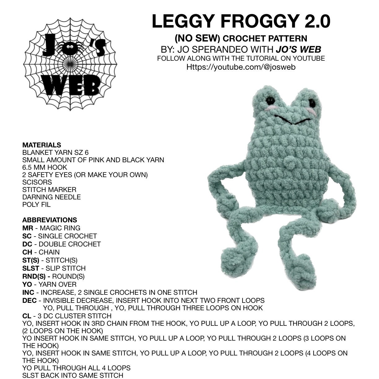 LEGGY FROGGY 2.0 No Sew Crochet Pattern PDF Only Ammigurumi Plush - Etsy