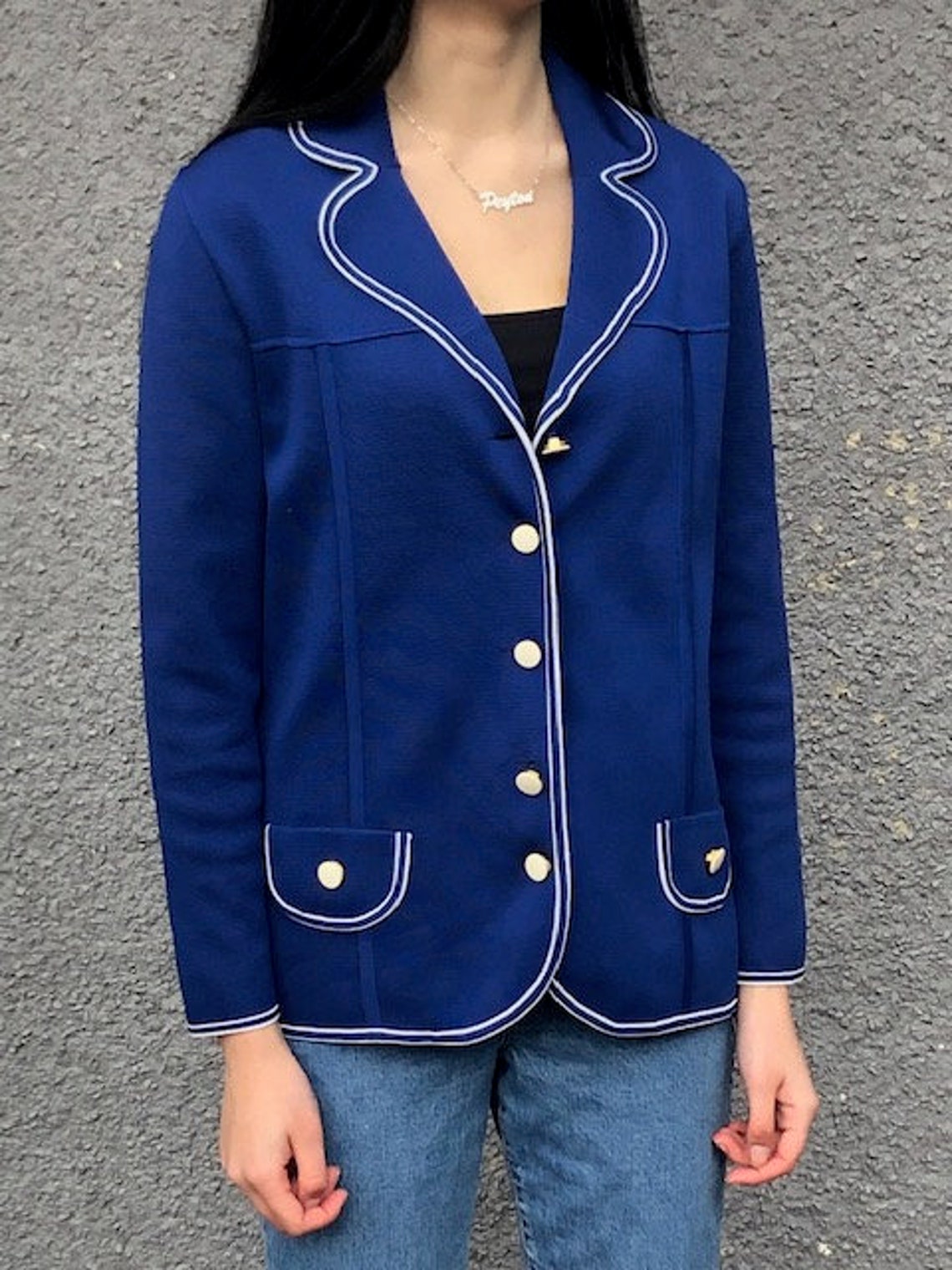 Vintage Blue & White Polyester Blazer - Etsy