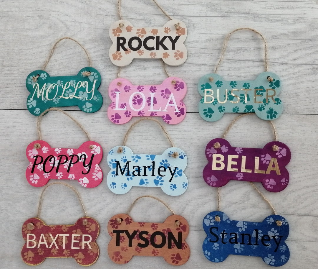 Personalised Dog Bone, With Paw Prints, Wooden Sign, Puppy Name Sign ...