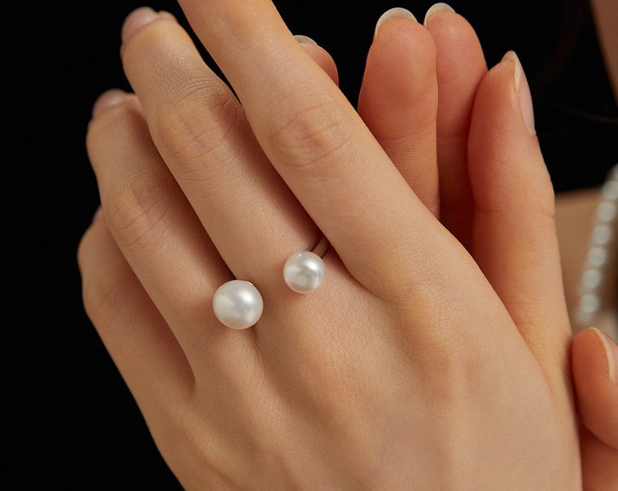 Twin Pearl Ring, Solid Sterling Silver With 18k Gold Plating and 2 ...