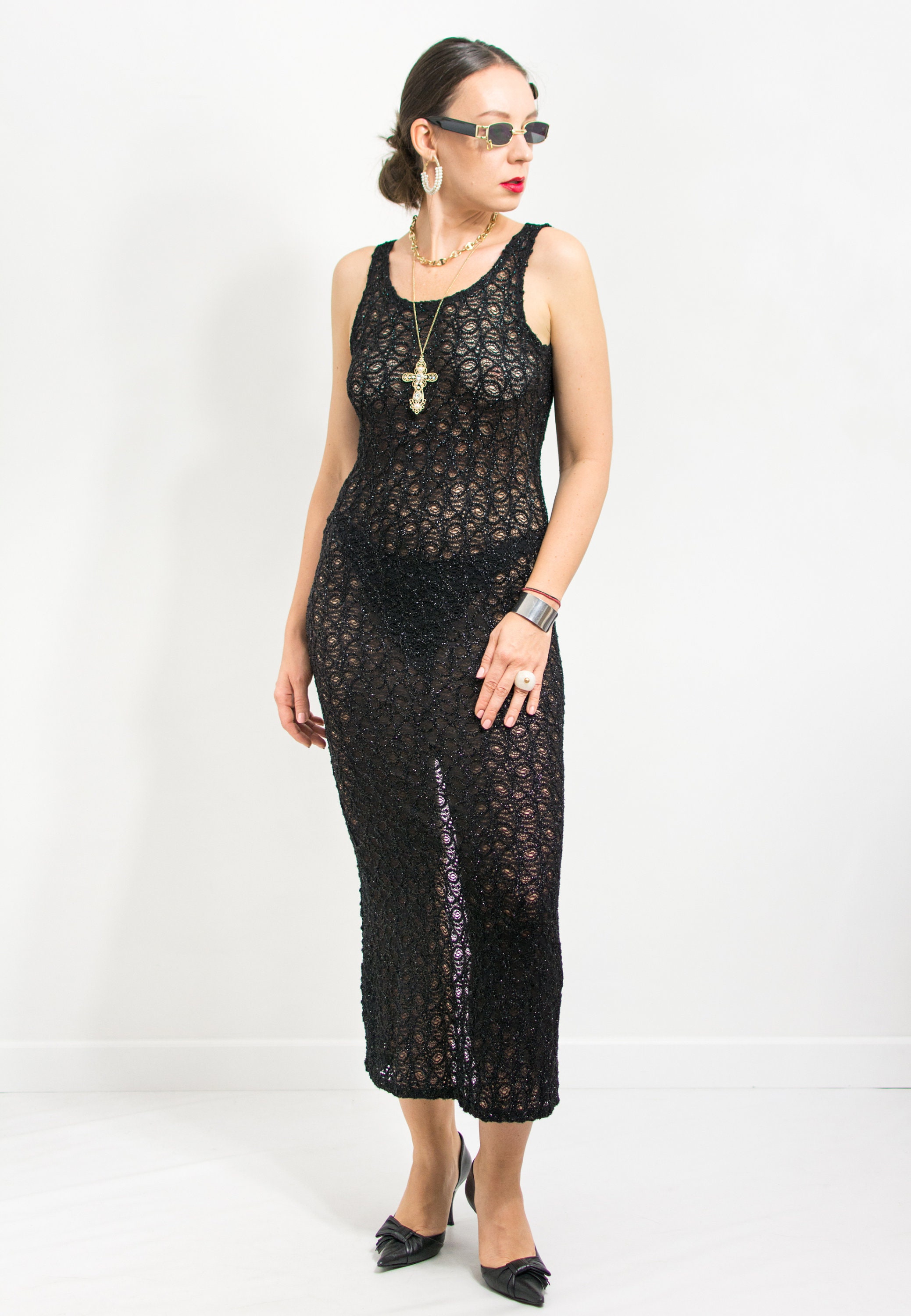 Bodycon Sheer Dress Vintage Black Mesh Slip Evening Women Size M - Etsy