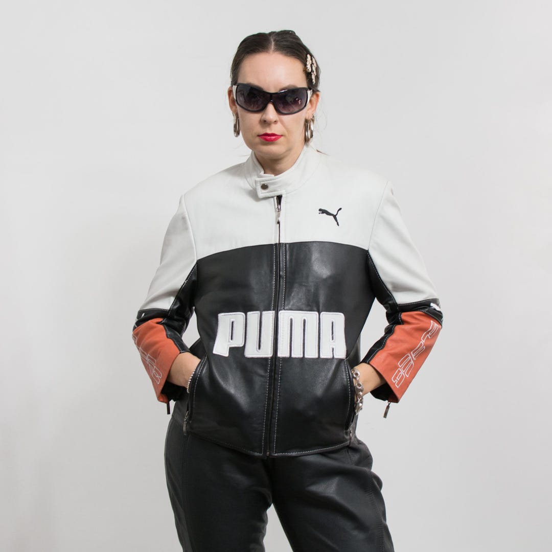 PUMA Leather Jacket Vintage Racing Embroidered Women Size S/M - Etsy